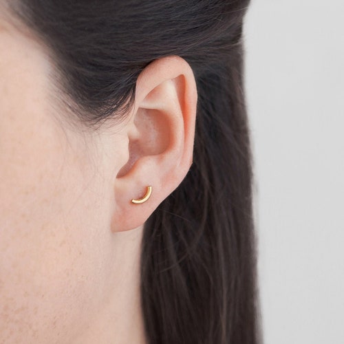 Delicate Curved Bar Stud Earrings in Sterling Silver Gold or | Etsy