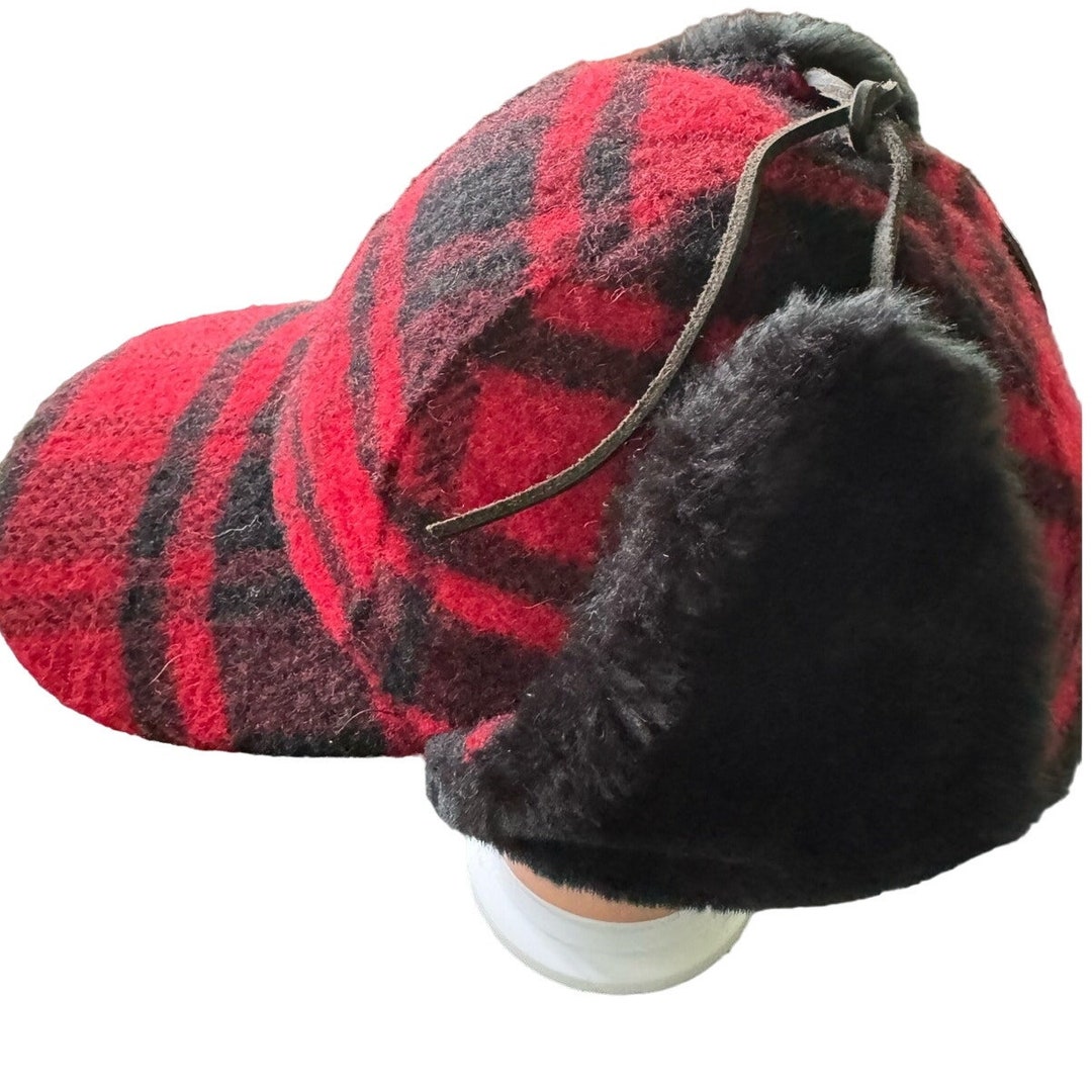 Vintage Buffalo Plaid Mens Wool Hunting Trapper Bomber Hat Ear Flaps ...