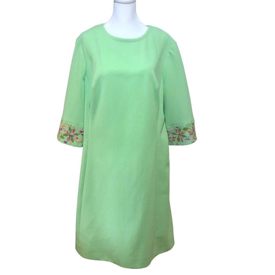 Vintage 60s Edith Flagg California Flower Embroidered Lime Green Dress ...