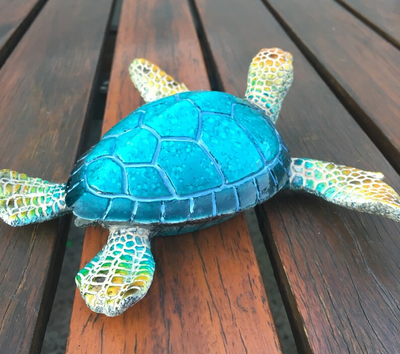 Blue Turtle Marble Look - Realistic Indoor Ornament Figurine Statue Art ...