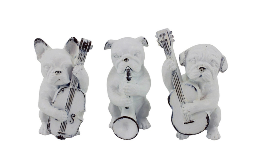 Set of 3 Musical Dogs - 10cm Dog Band Instrument Ornament Figurine ...