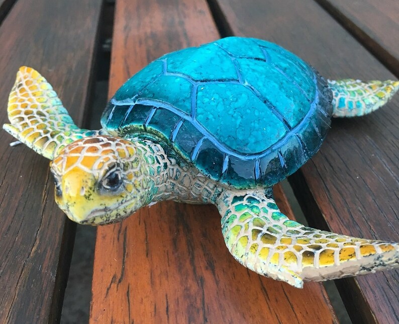 Blue Turtle Marble Look - Realistic Indoor Ornament Figurine Statue Art ...
