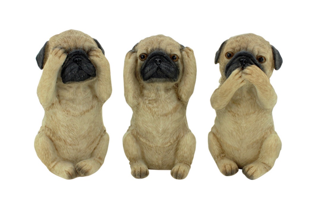 Set of 3 Pug Dogs - Beige 10cm Dog Hear See Speak No Evil Ornaments - Etsy