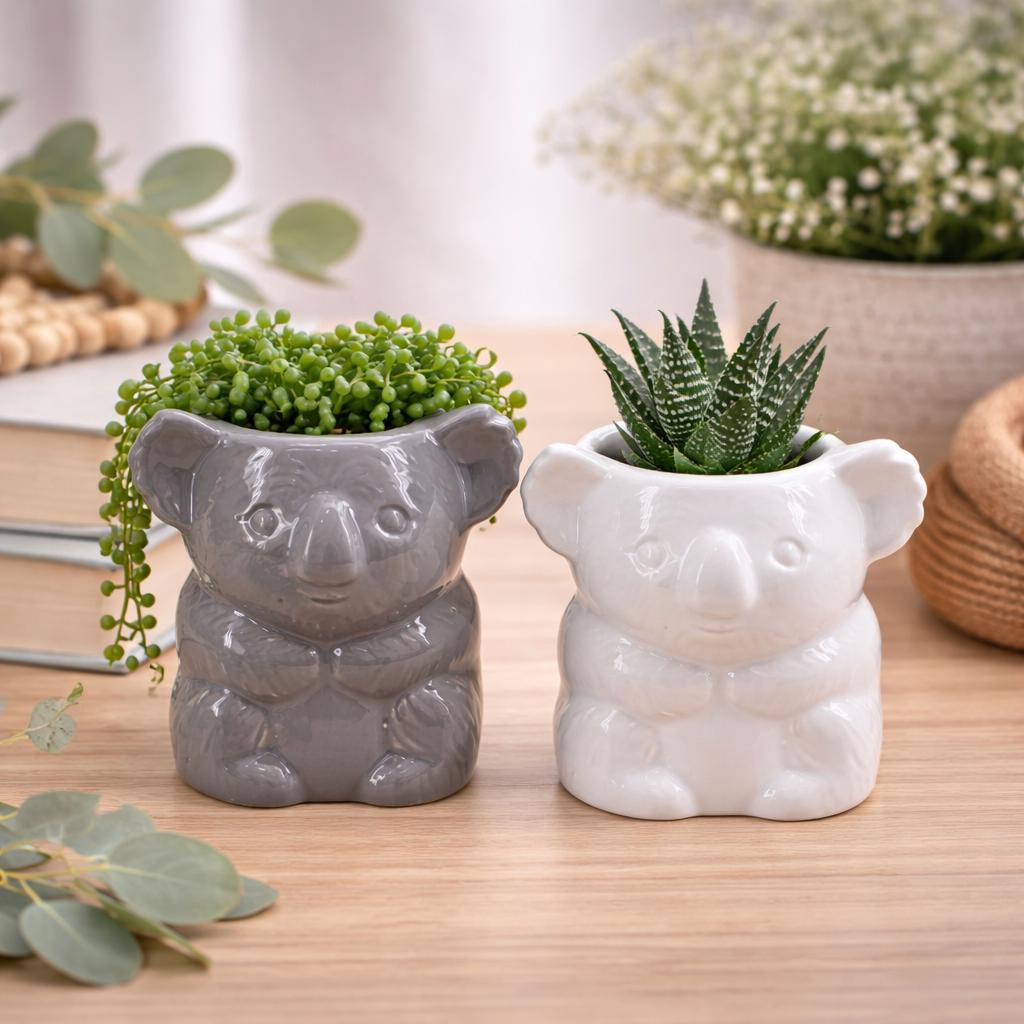 Koala Planter – Australian Native Ceramic Pot Plant Ornament – Grey or ...