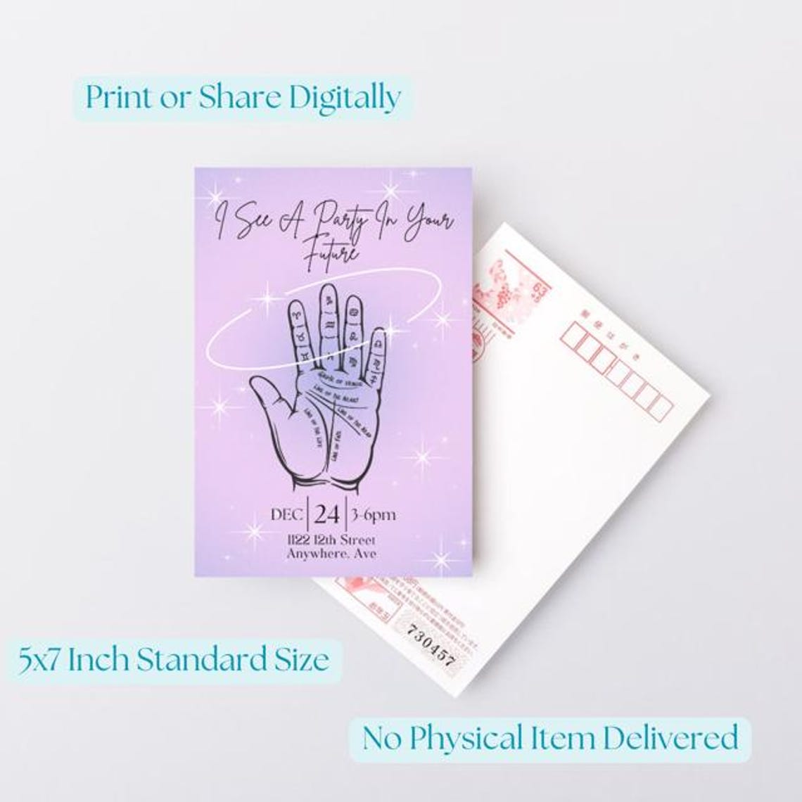 Palm Reading Party Invitation | Mystical Celestial Theme | Digital ...