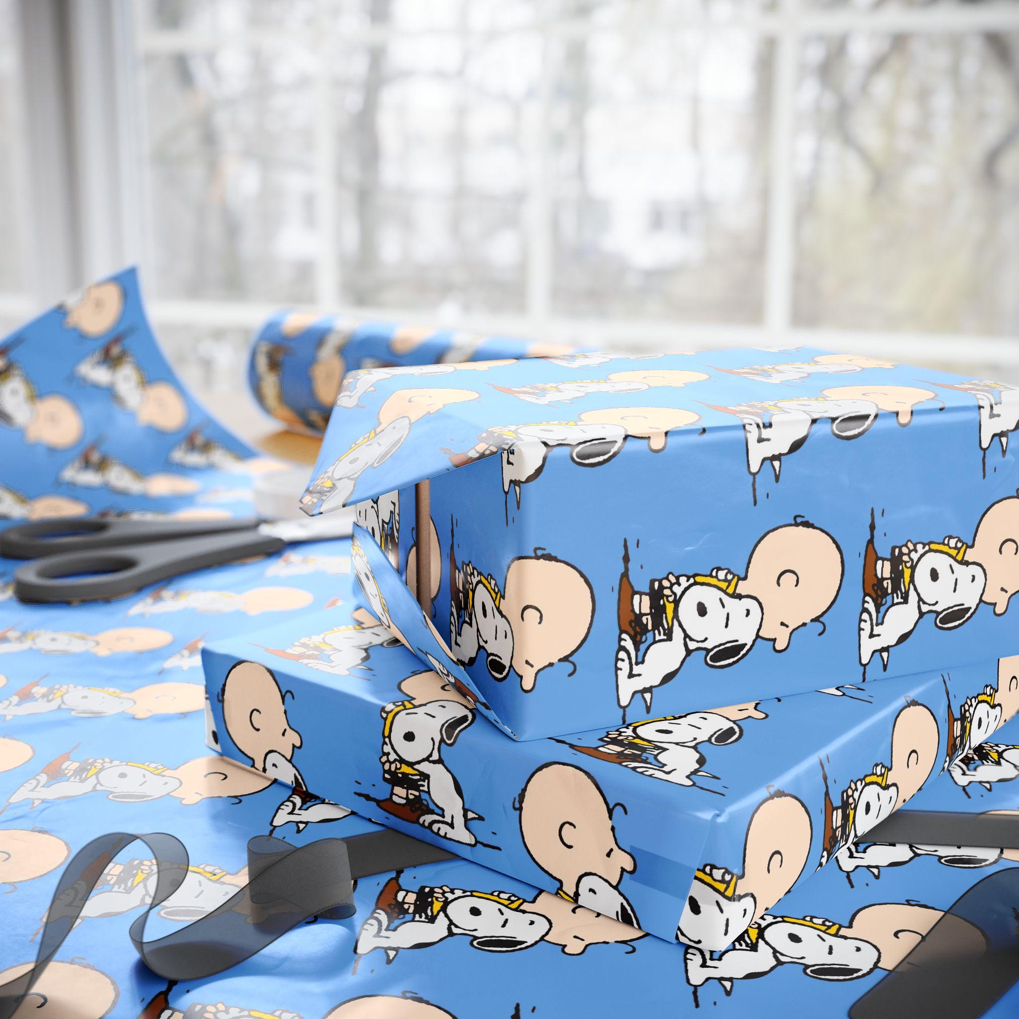 Snoopy Hug Light Blue Fun Wrapping Paper - Etsy