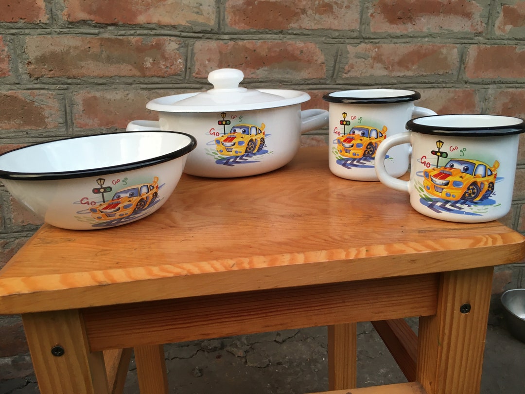 Juego de olla de vajilla esmaltada de 5 piezas con tapa, tazón y 2 ...