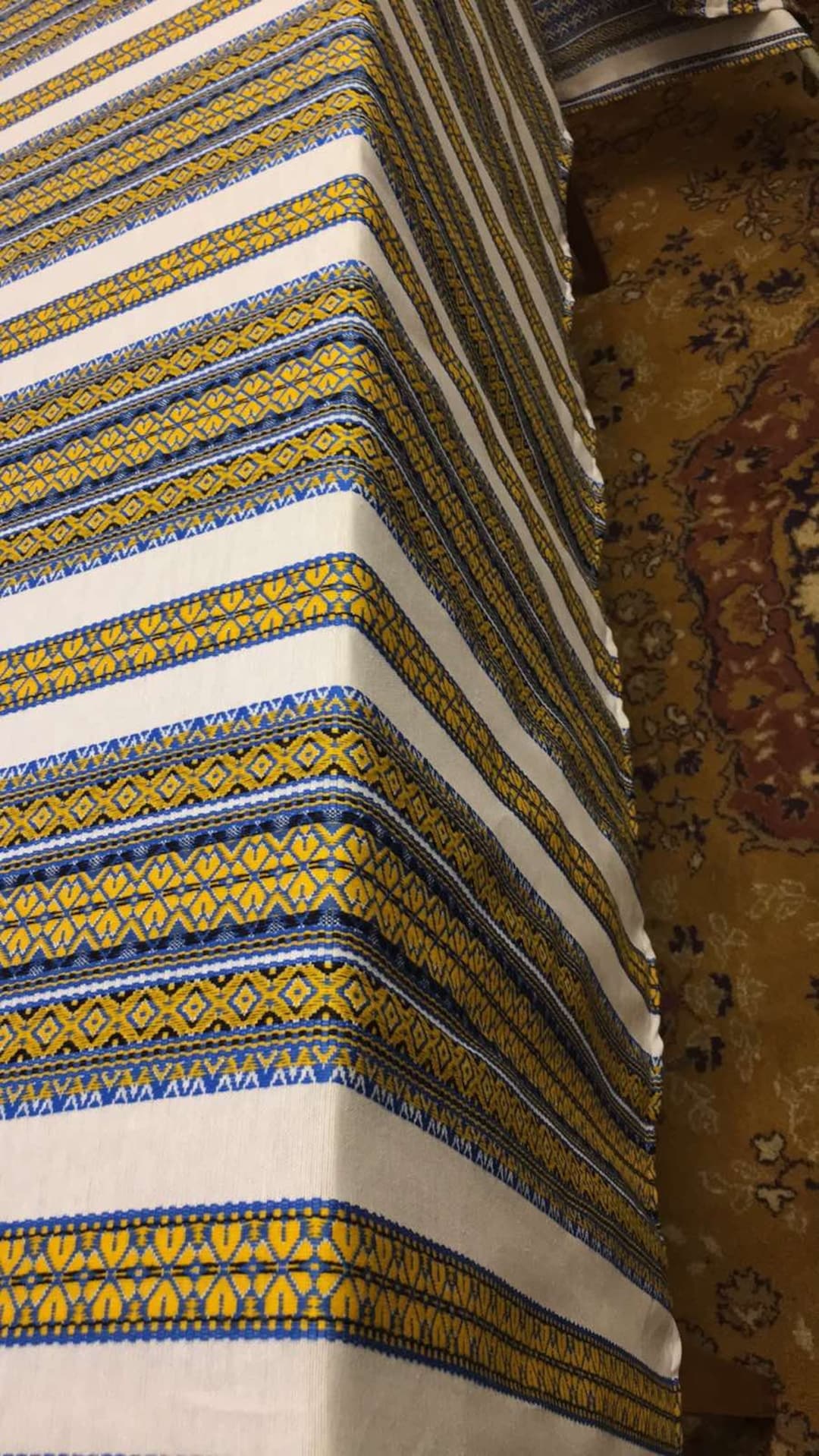 Folk Tribal Ukrainian Tablecloth Traditional Ornamental White Blue ...