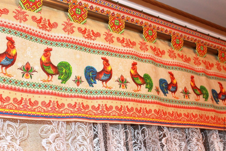 Kitchen Valance and Tiers 42 Wide Chiken Rooster Folk - Etsy