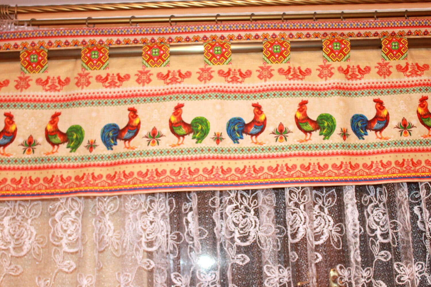 Kitchen Valance and Tiers 42 Wide Chiken Rooster Folk | Etsy