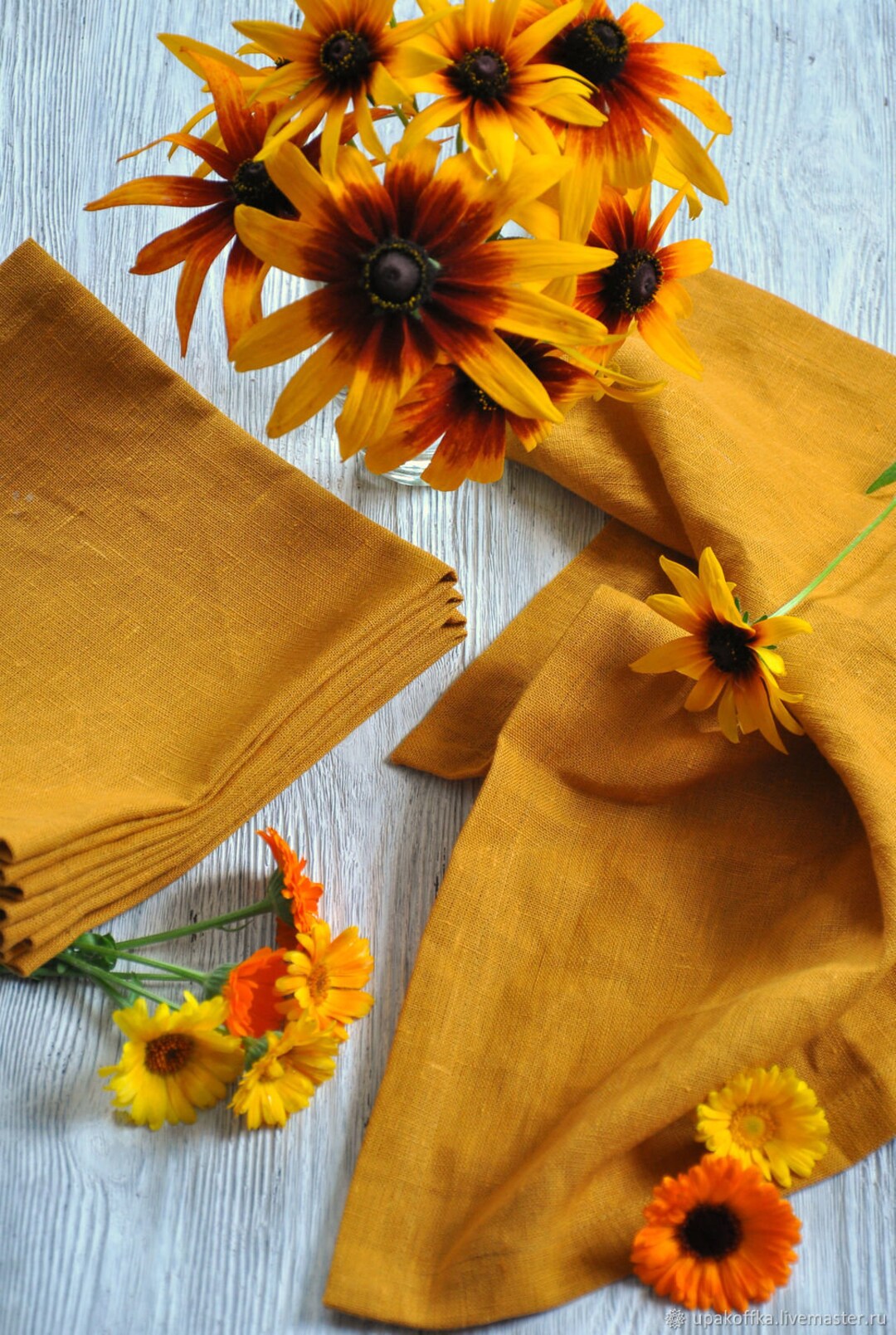 Mustard Yellow Linen Solid Colour Set of Napkins Organic Linen Summer ...