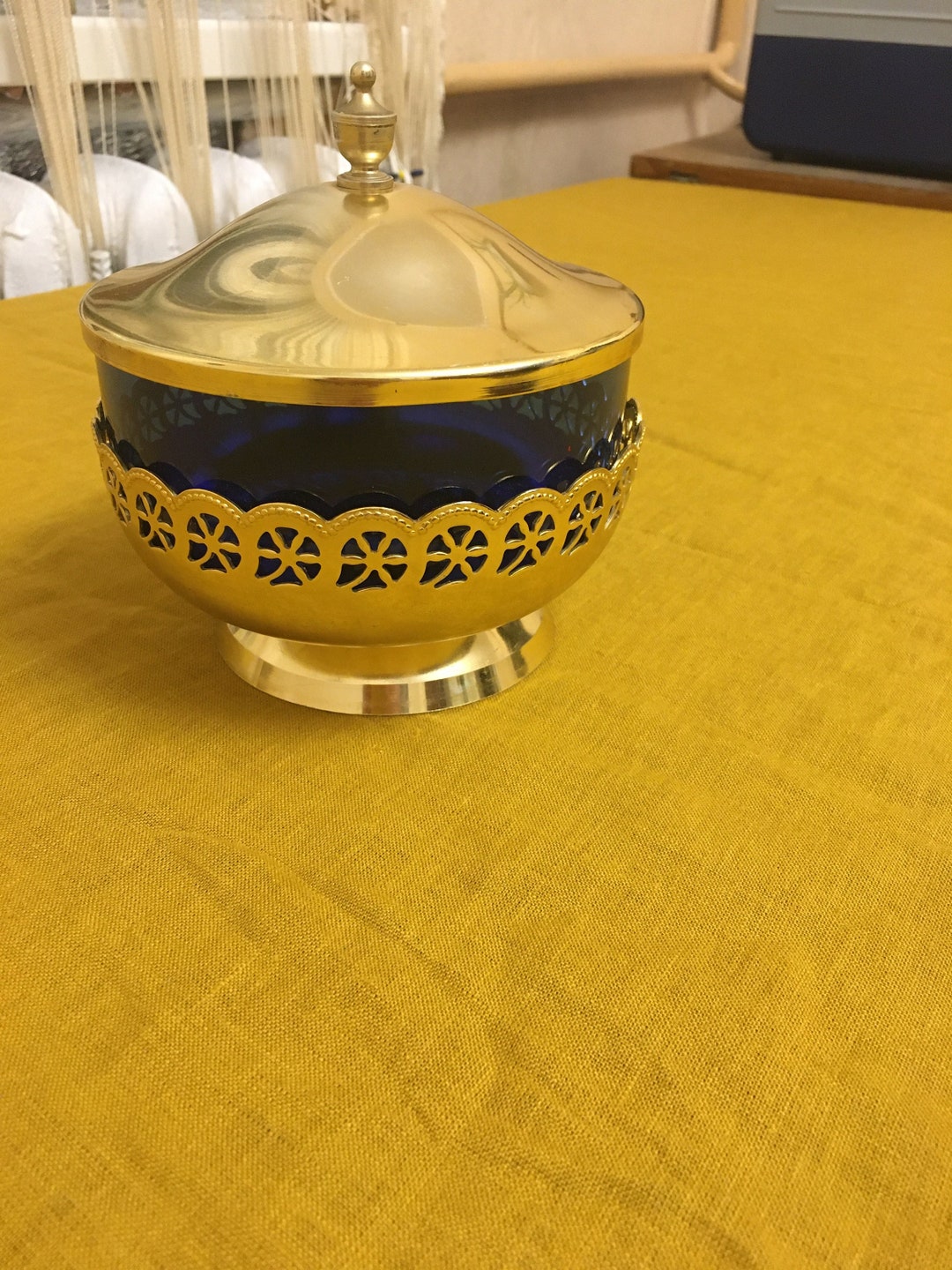 Vintage Sugar Bowl With Lid Soviet Candy Dish Cobalt Blue Decorative ...