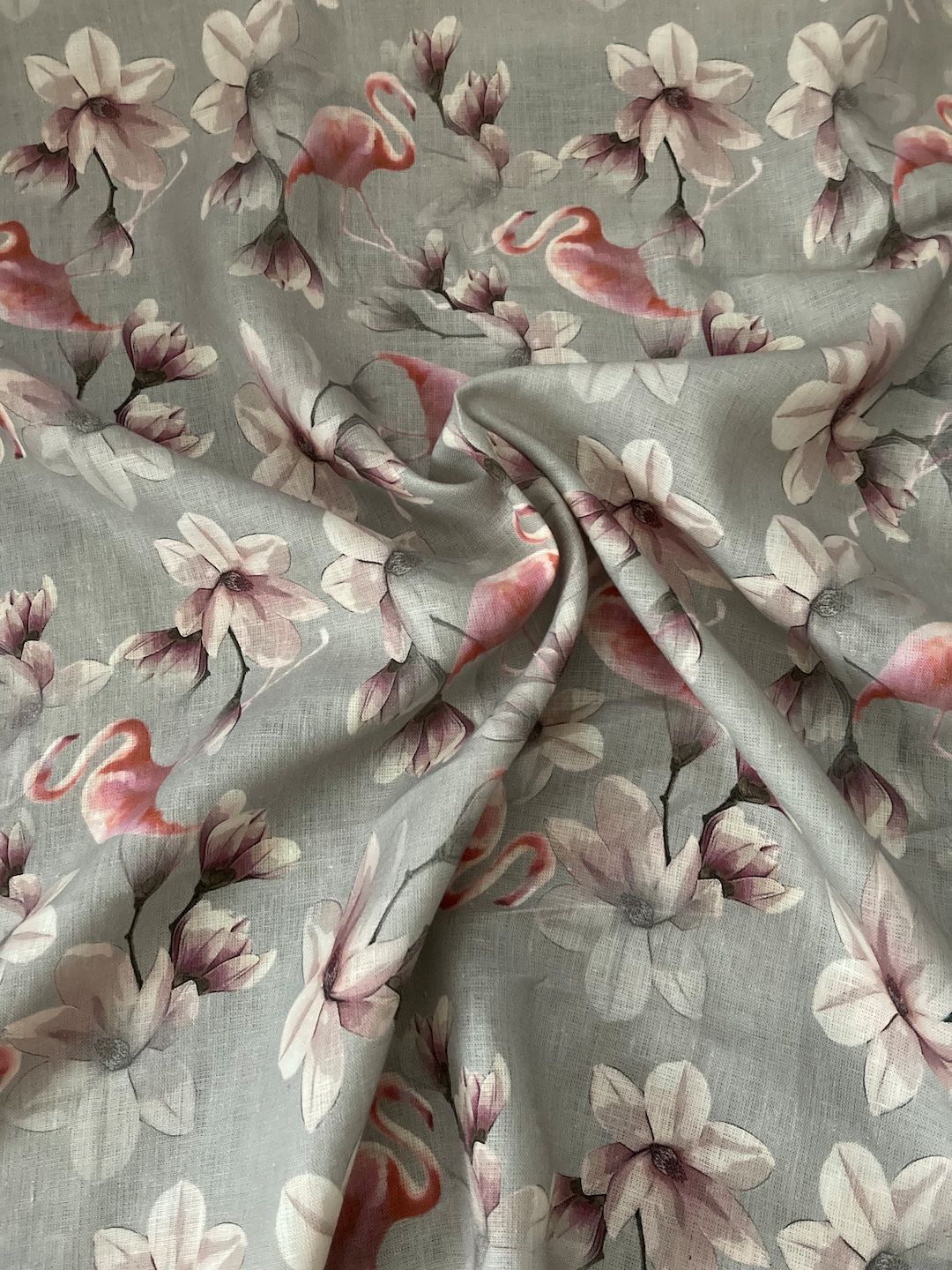 Magnolia Blossoms Flamingo Linen Set of Tablecloths and Napkins Organic ...