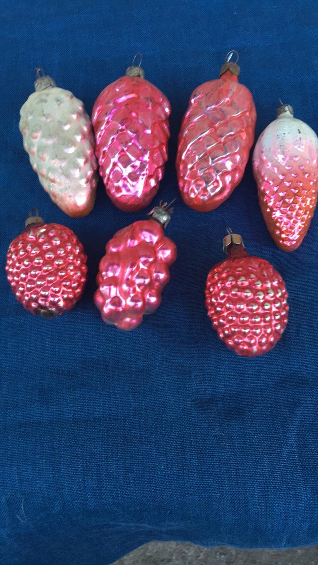 Set of 7 Antique Glass Pineapple Christmas Ornaments Shabby Chic ...