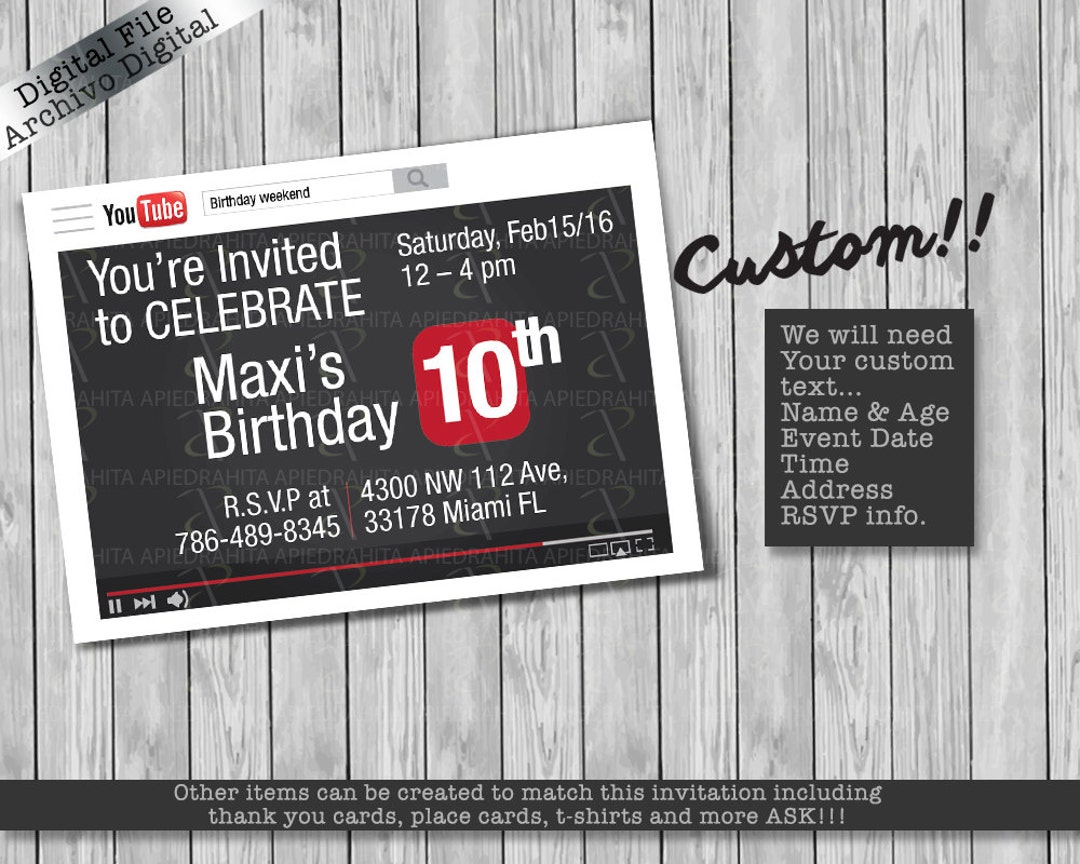 Youtuber Party Invitation / Invitacion De Cumple Años Youtuber - Etsy