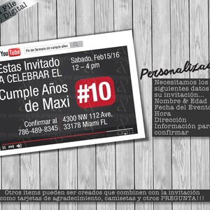 Youtuber Party Invitation / Invitacion De Cumple Años Youtuber - Etsy
