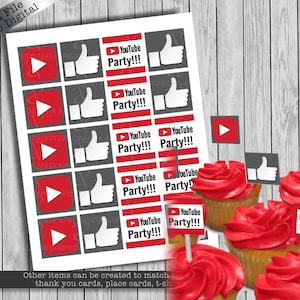 You Tube Cupcake Toppers - Etsy