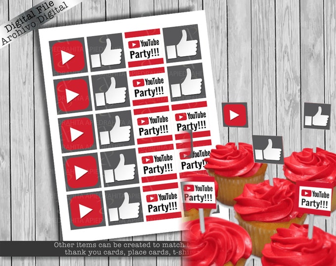 You Tube Cupcake Toppers - Etsy
