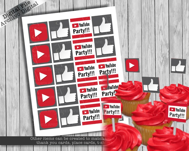 You Tube Cupcake Toppers - Etsy