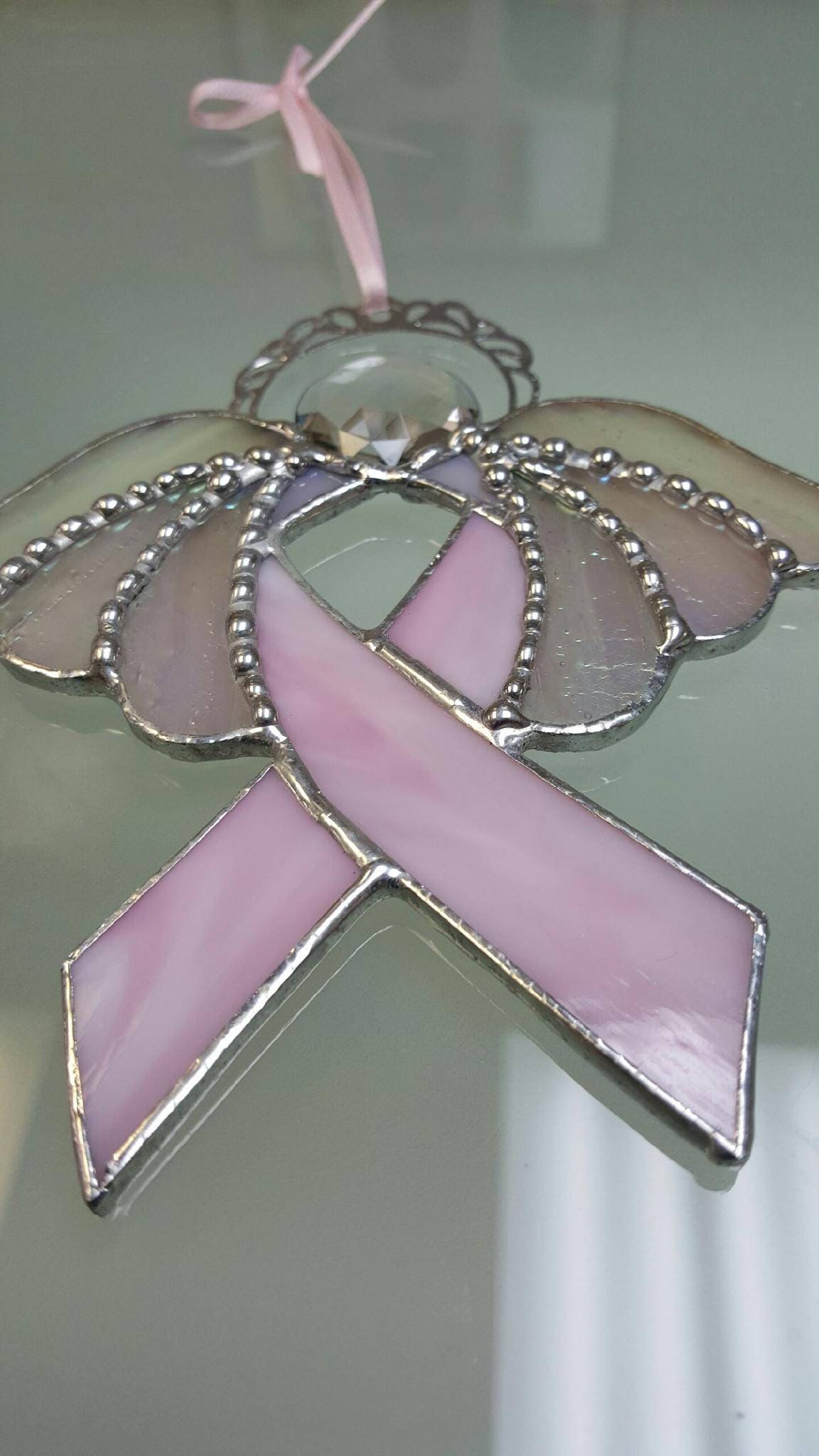 Breast Cancer Angel 6"x6", Jeweled Head, Filigree Nimbus and Beautiful ...