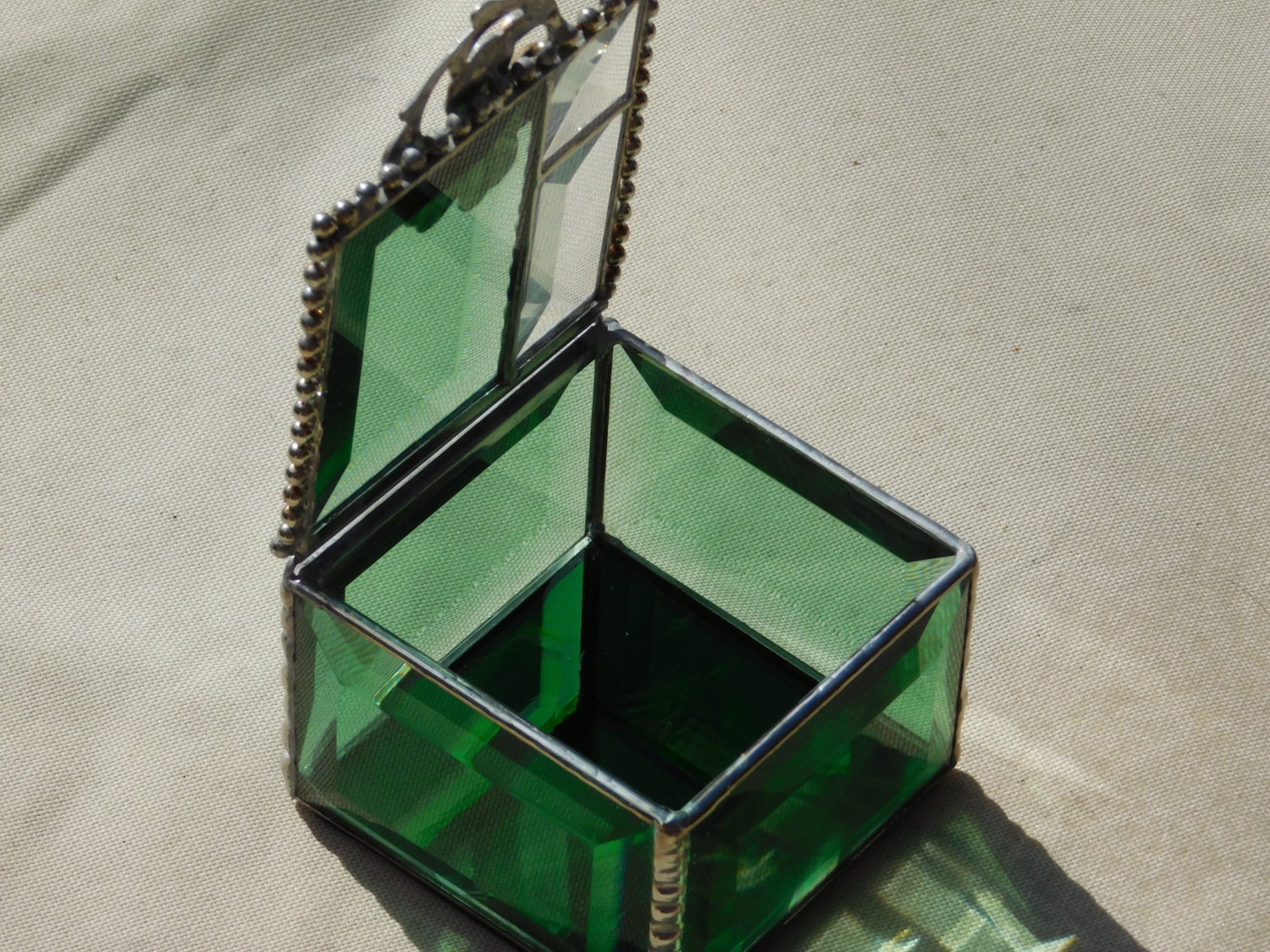 Stunning Stained Glass Green Beveled /hand Beaded Jewelry Box, Shamrock ...