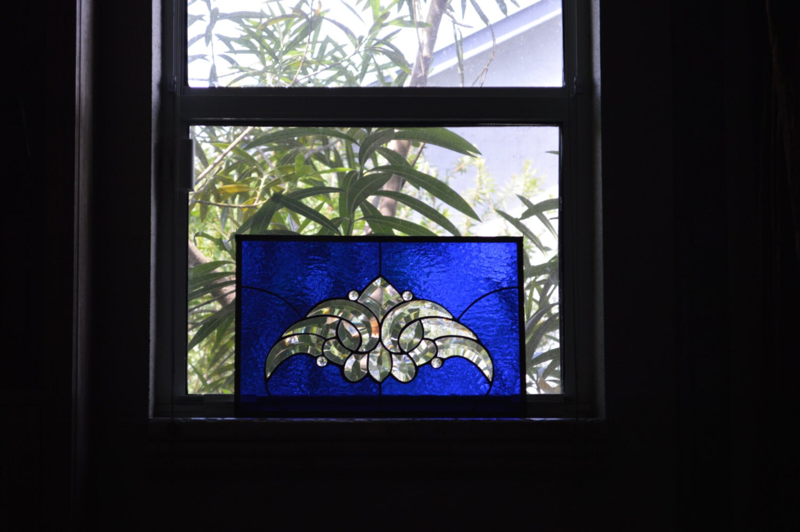 Stunning Cobalt Stained Glass Panel, Jewels and Beveled Cluster, Metal ...