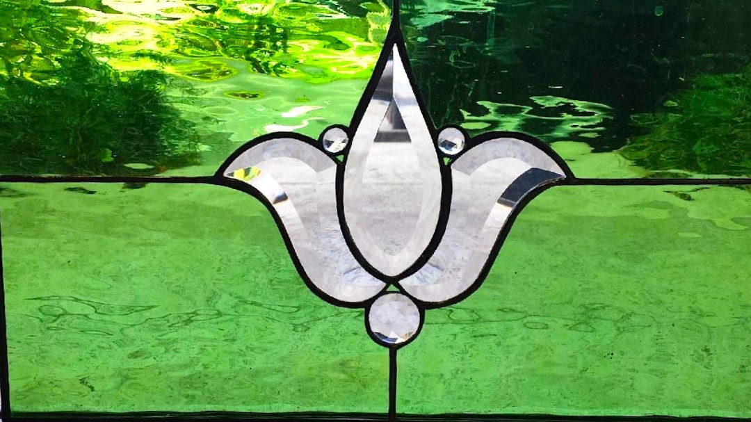 Stunning Emerald Stained Glass Panel, Jewels and Beveled Cluster, Metal ...