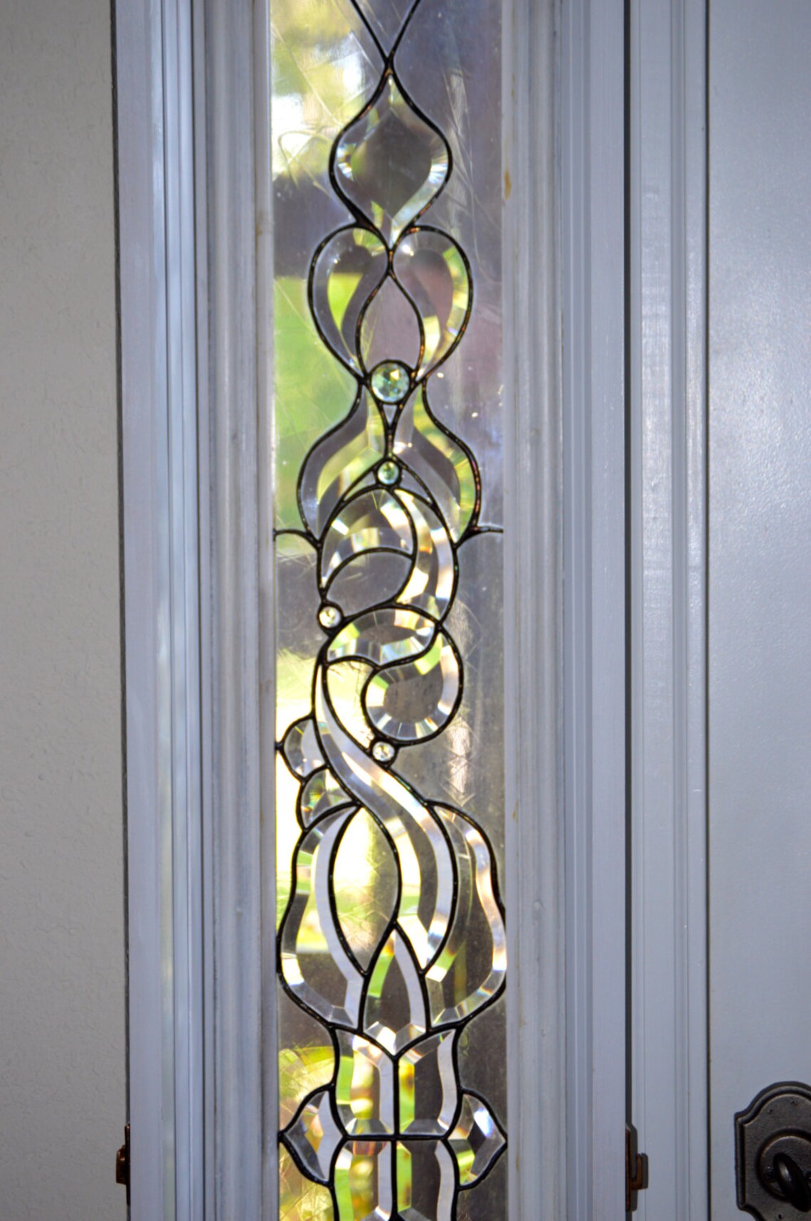 Breathtaking Sidelight 63" L Stained Clear Glass Panel , Soft Turquoise ...