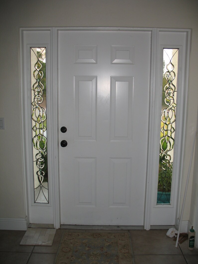 Breathtaking Sidelight 63 L Stained Clear Glass Panel Soft Turquoise