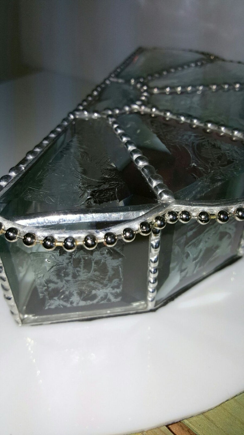 Scalloped Stained Glass Half Circle Jewelry Box, Amethyst Mirrored ...