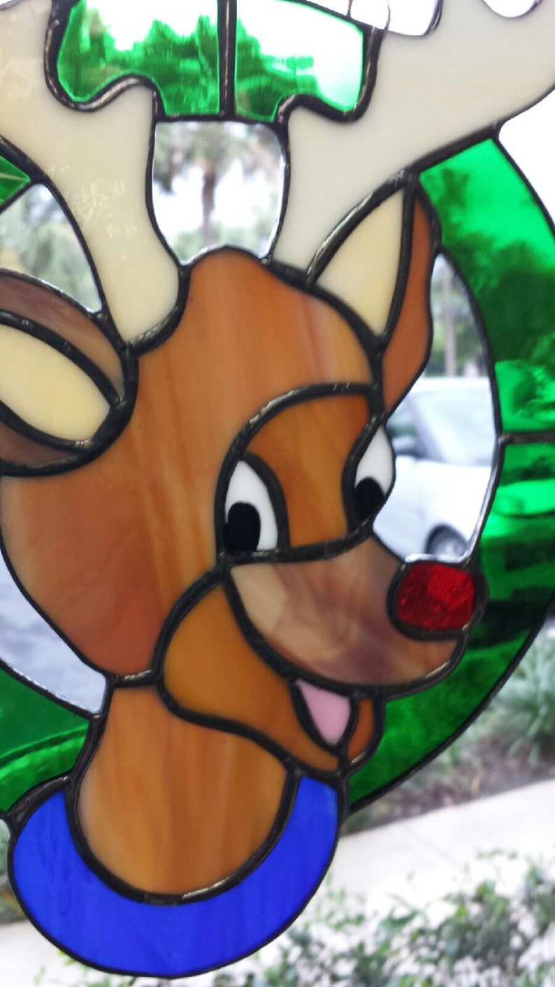 Awesome Rudolph Real Stained Glass Suncatcher Very Merry Etsy