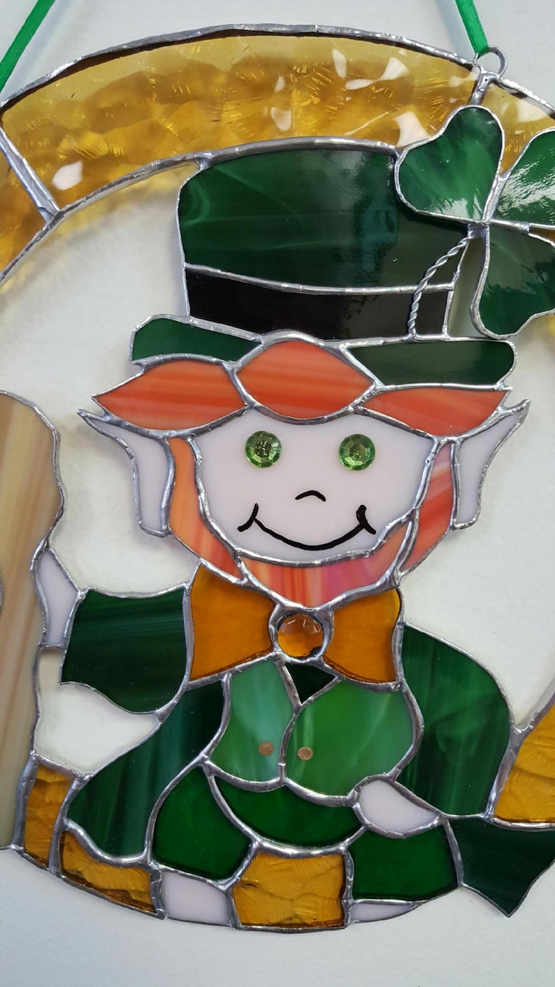 Lucky the Leprechaun, Stained Glass Suncatcher, Ornament,darling ...