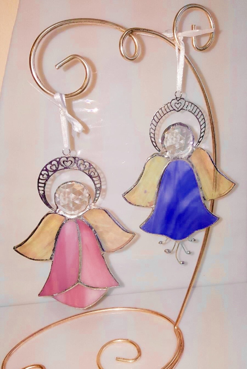 Stained Glass Tulip or Morning Glory Flower Angels, Filigree Halo ...