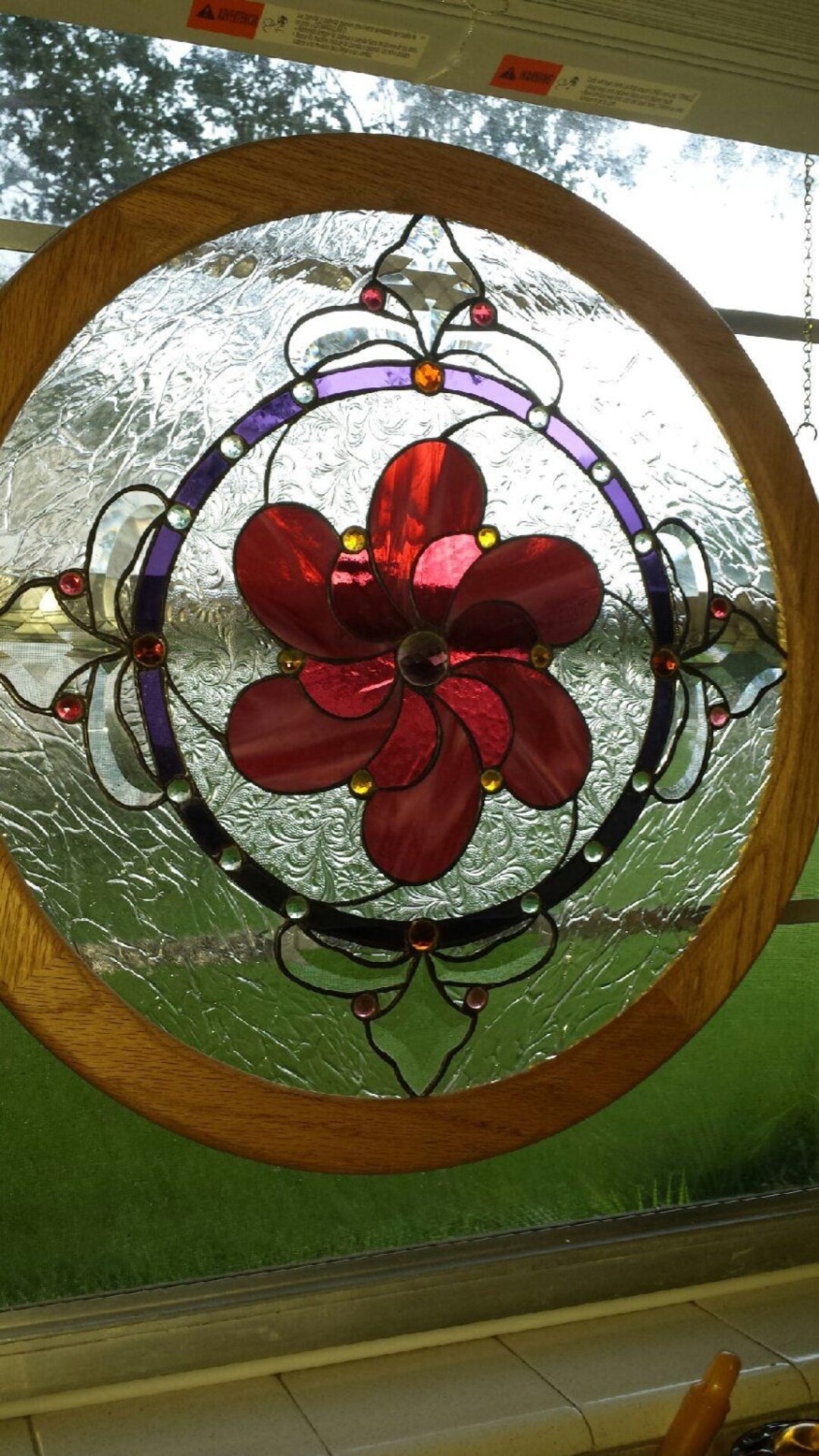 Unique Pinwheel Stained Glass Window Panel, 22" Round Real Stained ...