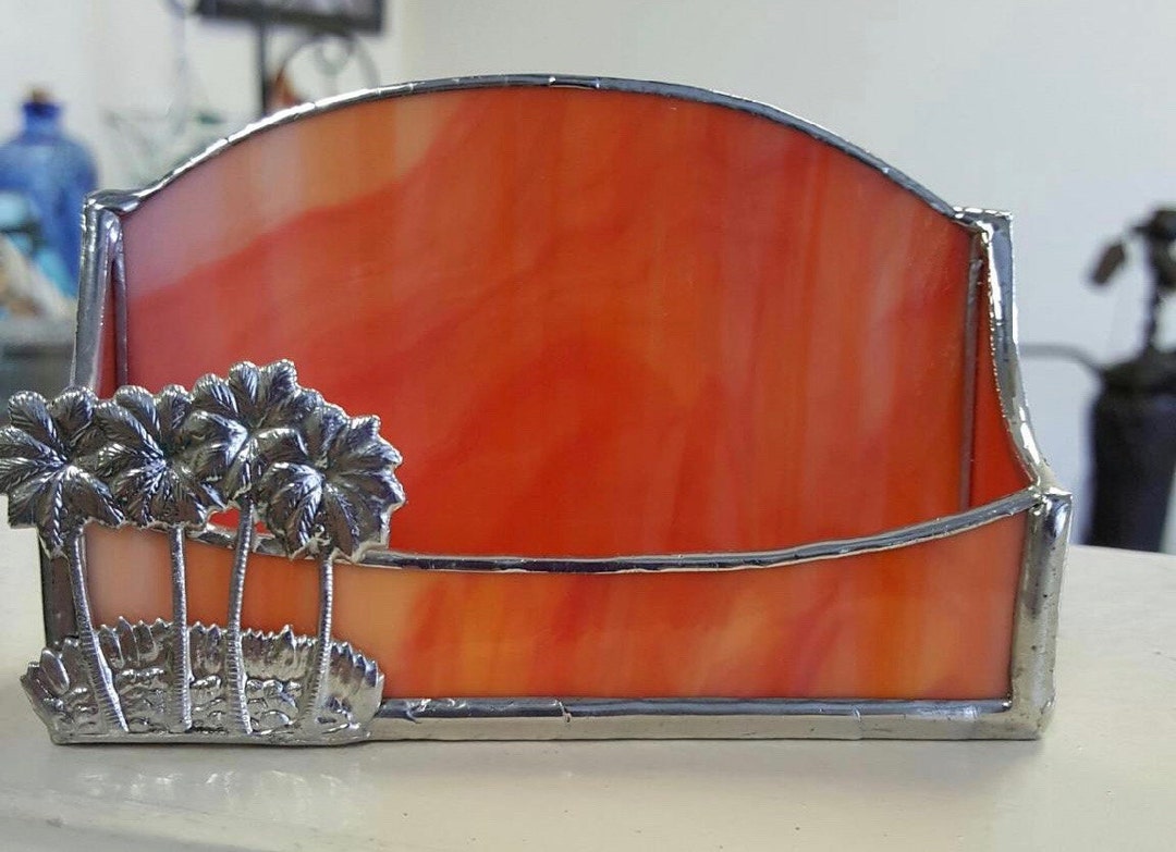 Stained Glass Sunburst Orange Business Card Holder, Real Stained Glass ...