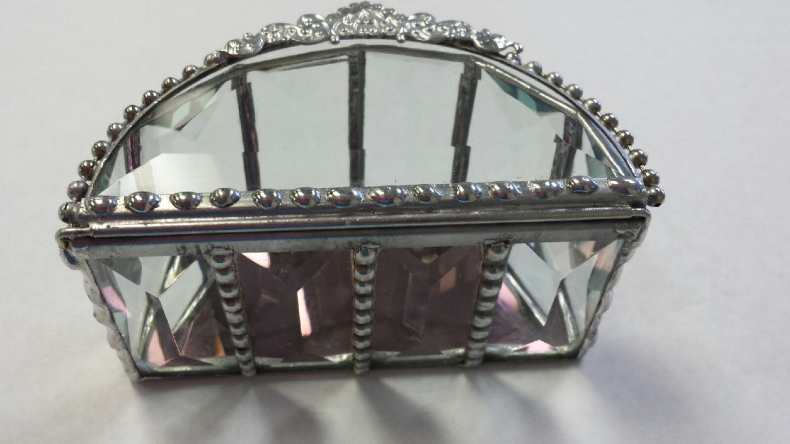 Amethyst Half Circle Beveled Filigree/beaded Jewelry Box, Ring Box ...