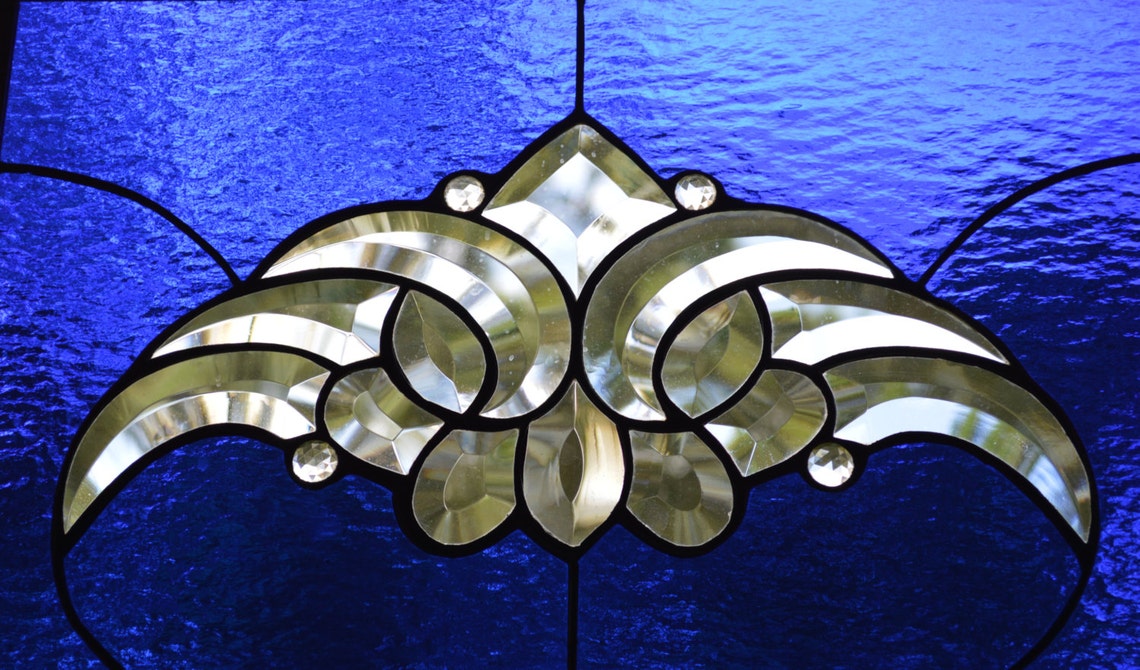 Stunning Cobalt Stained Glass Panel, Jewels and Beveled Cluster, Metal ...