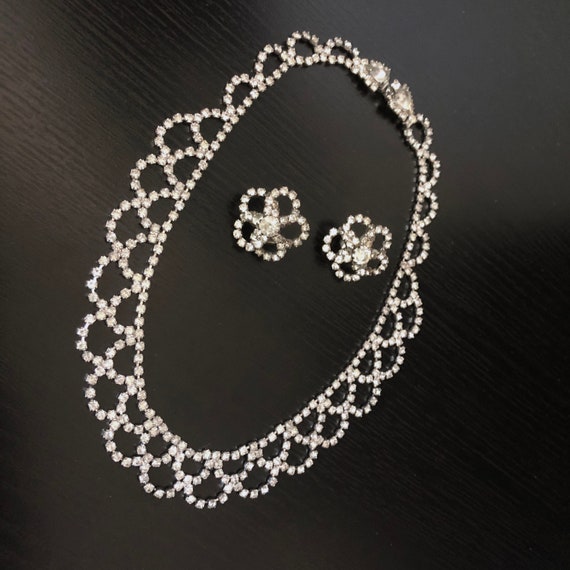 Kramer Jewelry Set - Silver and Rhinestones Necklace … - Gem