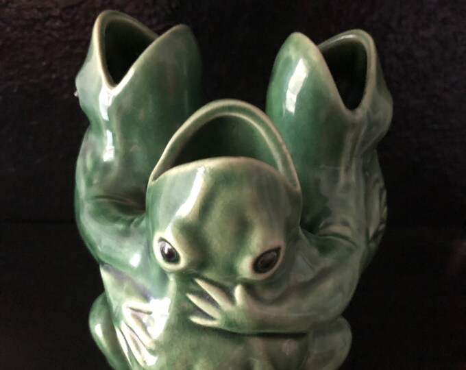 1930's Dancing Frogs Vase - Made in Japan - Pre War - Deep Green ...