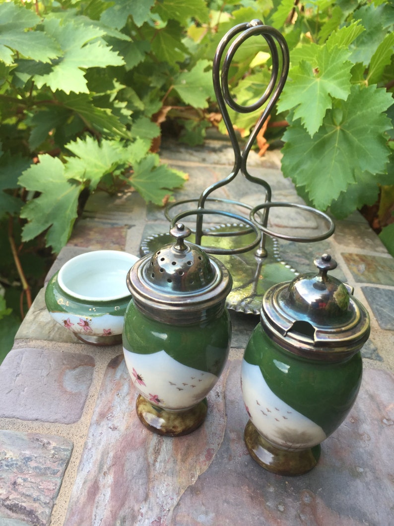 Four Piece Condiment Set Porcelain Salt Pepper Mustard and | Etsy