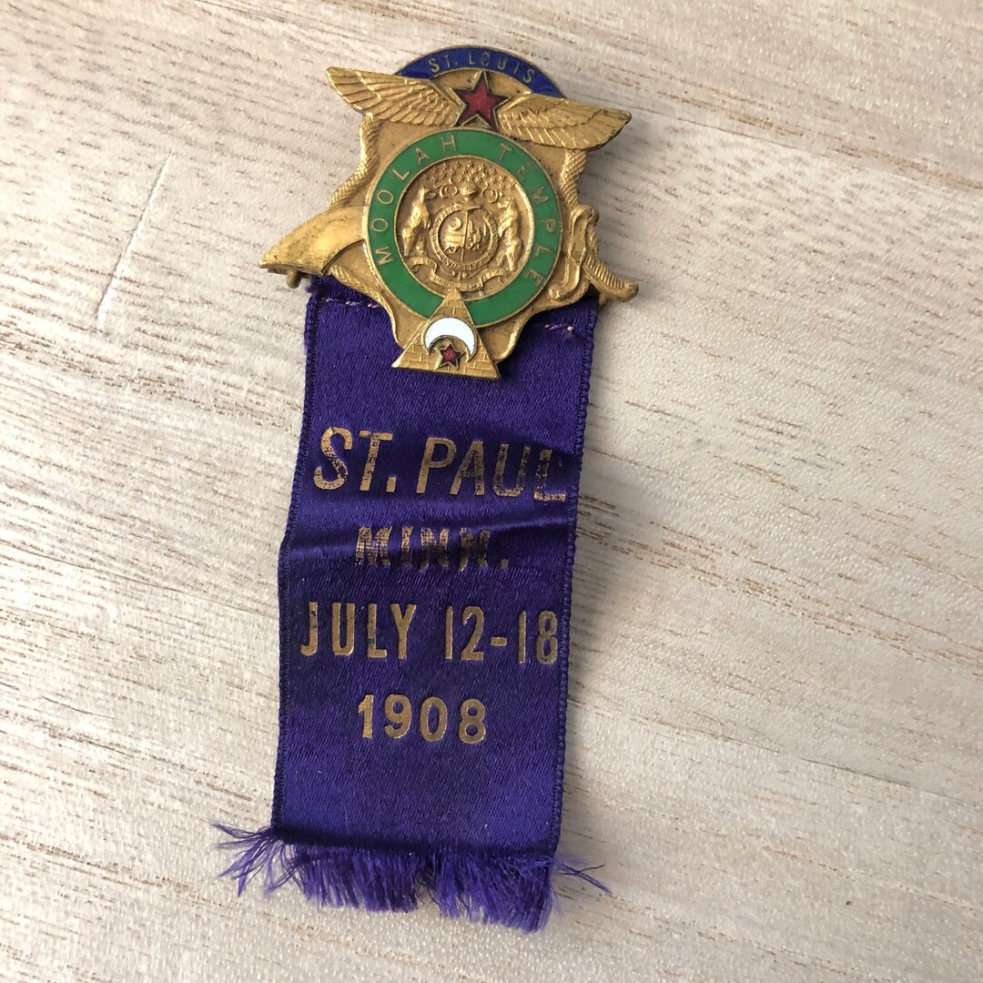 1908 Shriner's Convention Pin and Ribbon - Moolah Temple St. Louis - St ...