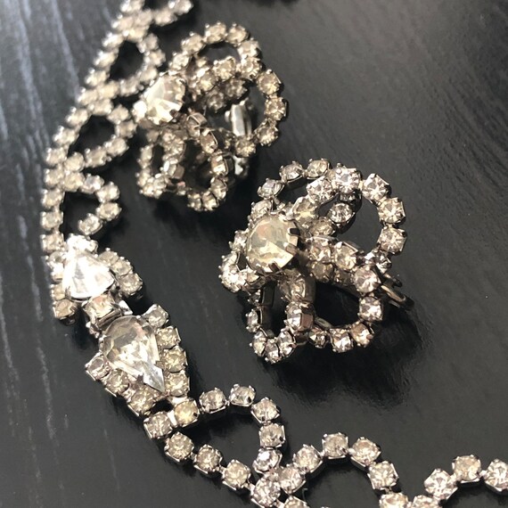 Kramer Jewelry Set - Silver and Rhinestones Necklace … - Gem