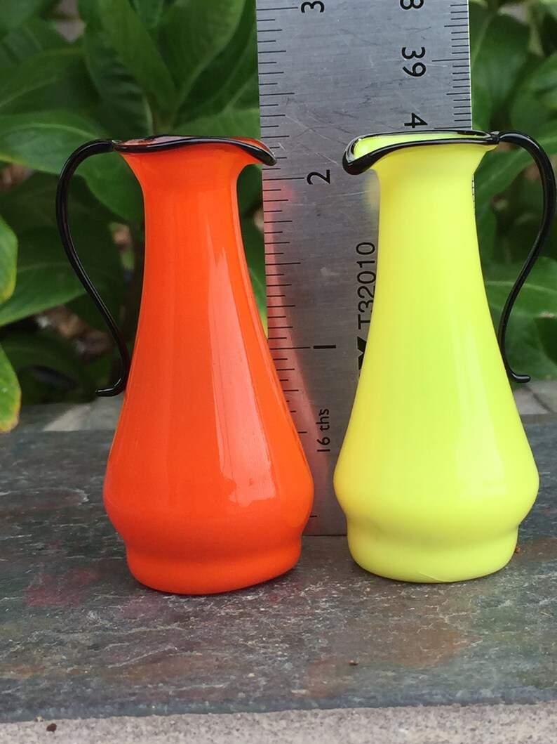 Set of 2 Miniature Glass Pitchers Bright Yellow and Orange | Etsy