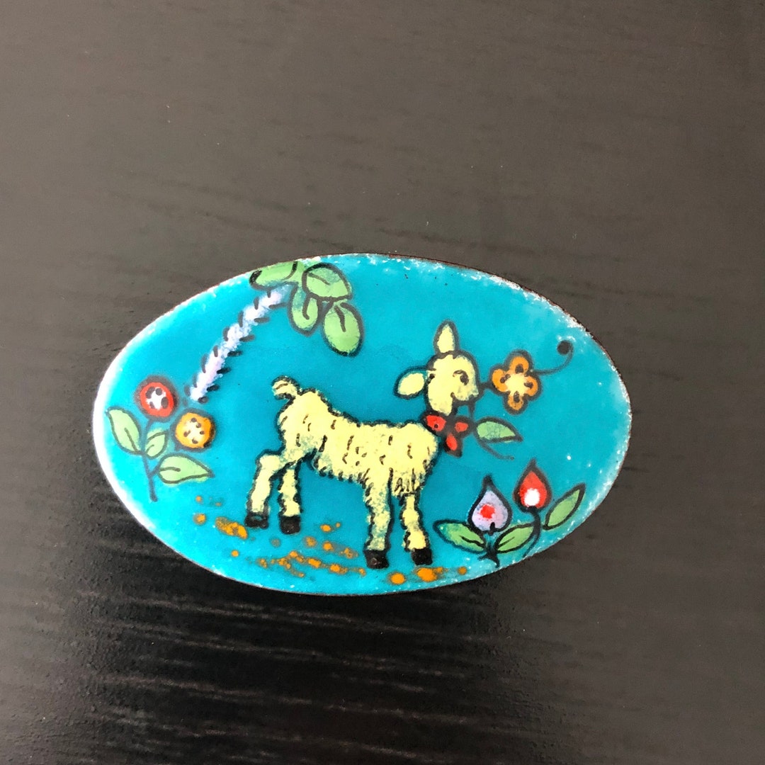 Enamel Lamb Pin - H. Tishler - Signed - Blue With Whimsical Design ...