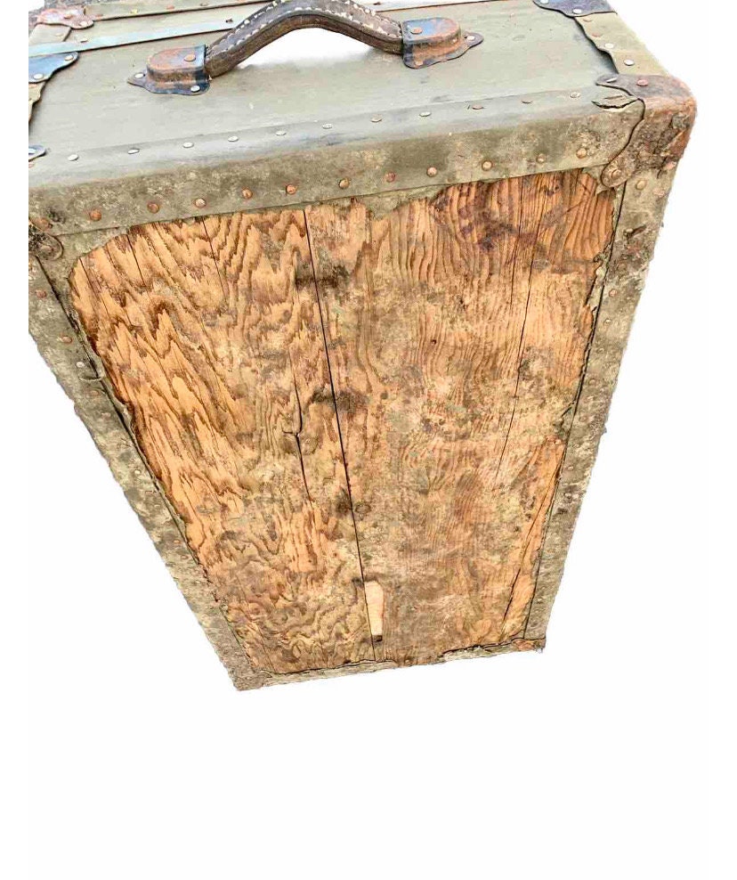 Vintage Army Military Foot Locker Wood Metal Trunk Chest Storage Green ...