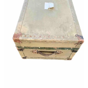 Vintage Army Military Foot Locker Wood Metal Trunk Chest Storage Green ...