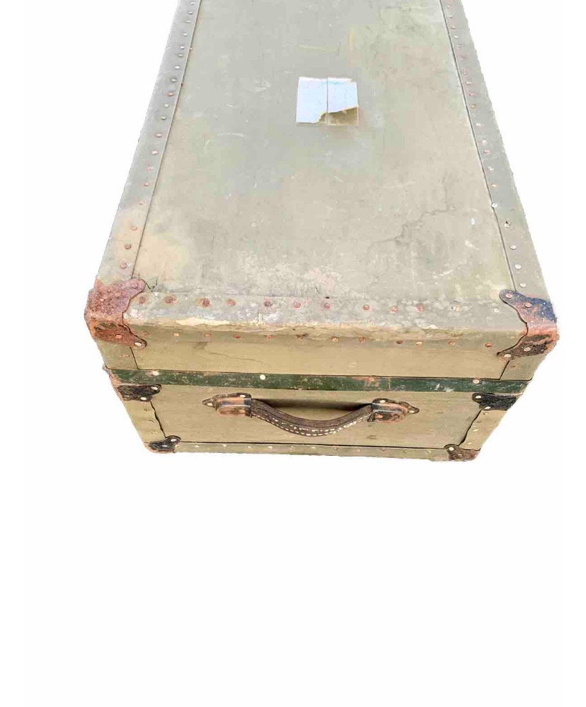 Vintage Army Military Foot Locker Wood Metal Trunk Chest Storage Green ...