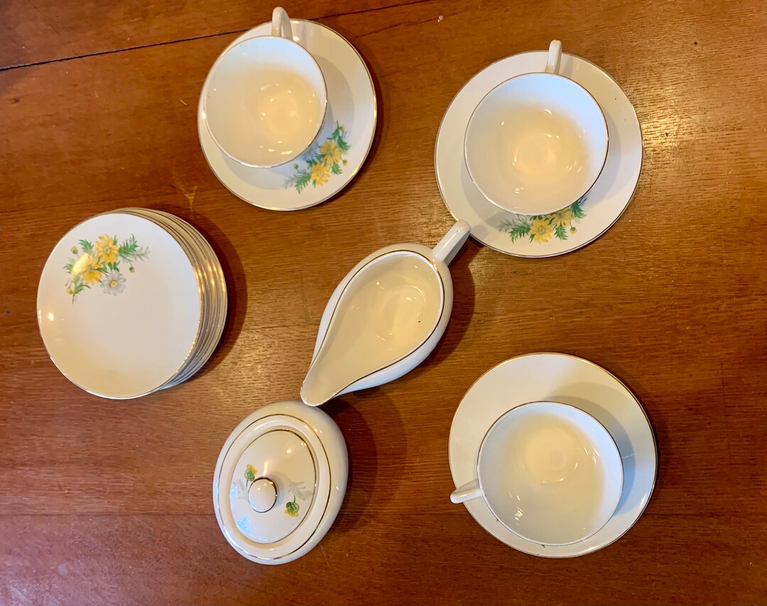 VTG Edwin Knowles"sunlight" Flower Cream and Sugar, Plates, Tea Cups ...