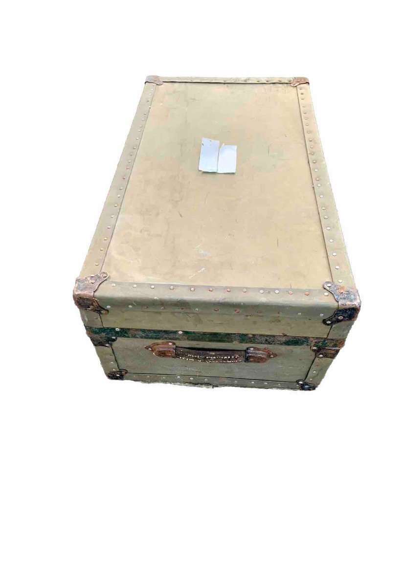 Vintage Army Military Foot Locker Wood Metal Trunk Chest Storage Green ...