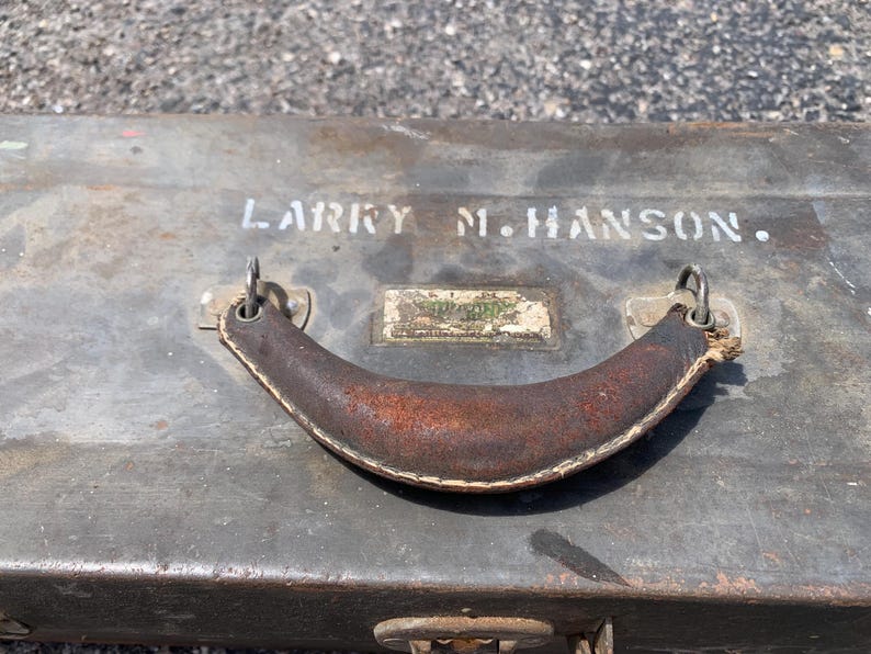 Vintage Union Utility Chest Tool Box Steel Leather Handle USA 19” X 6 ...